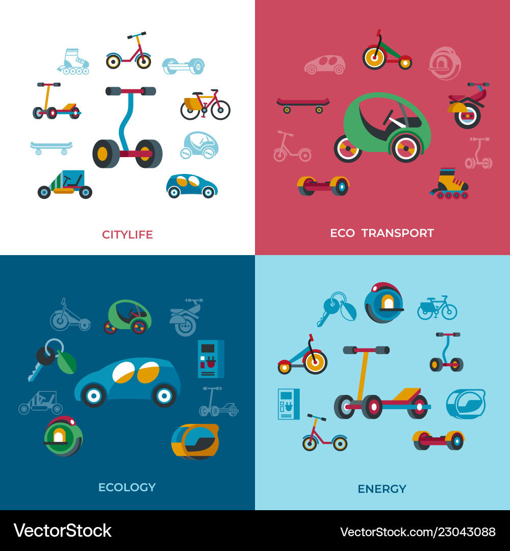 Digital eco transport icons set Royalty Free Vector Image