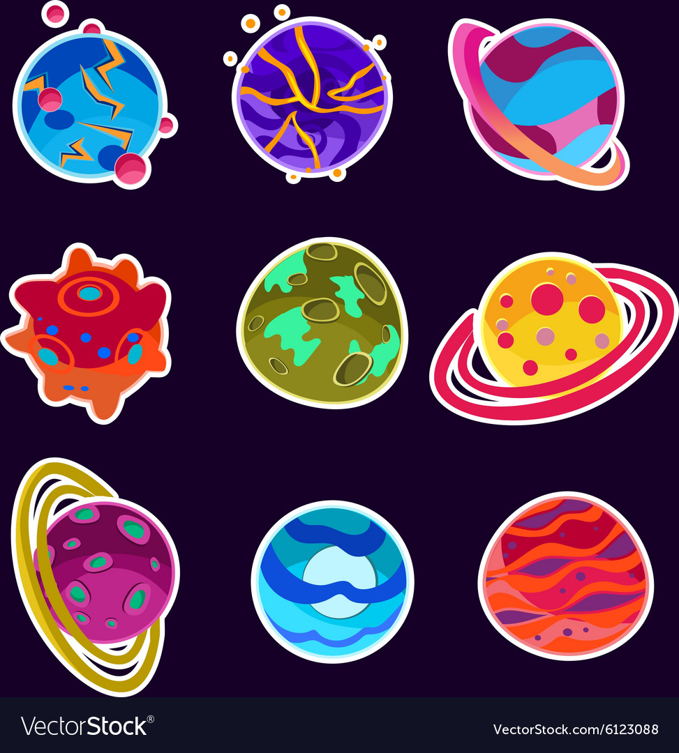 Fantasy cartoon planets set Royalty Free Vector Image