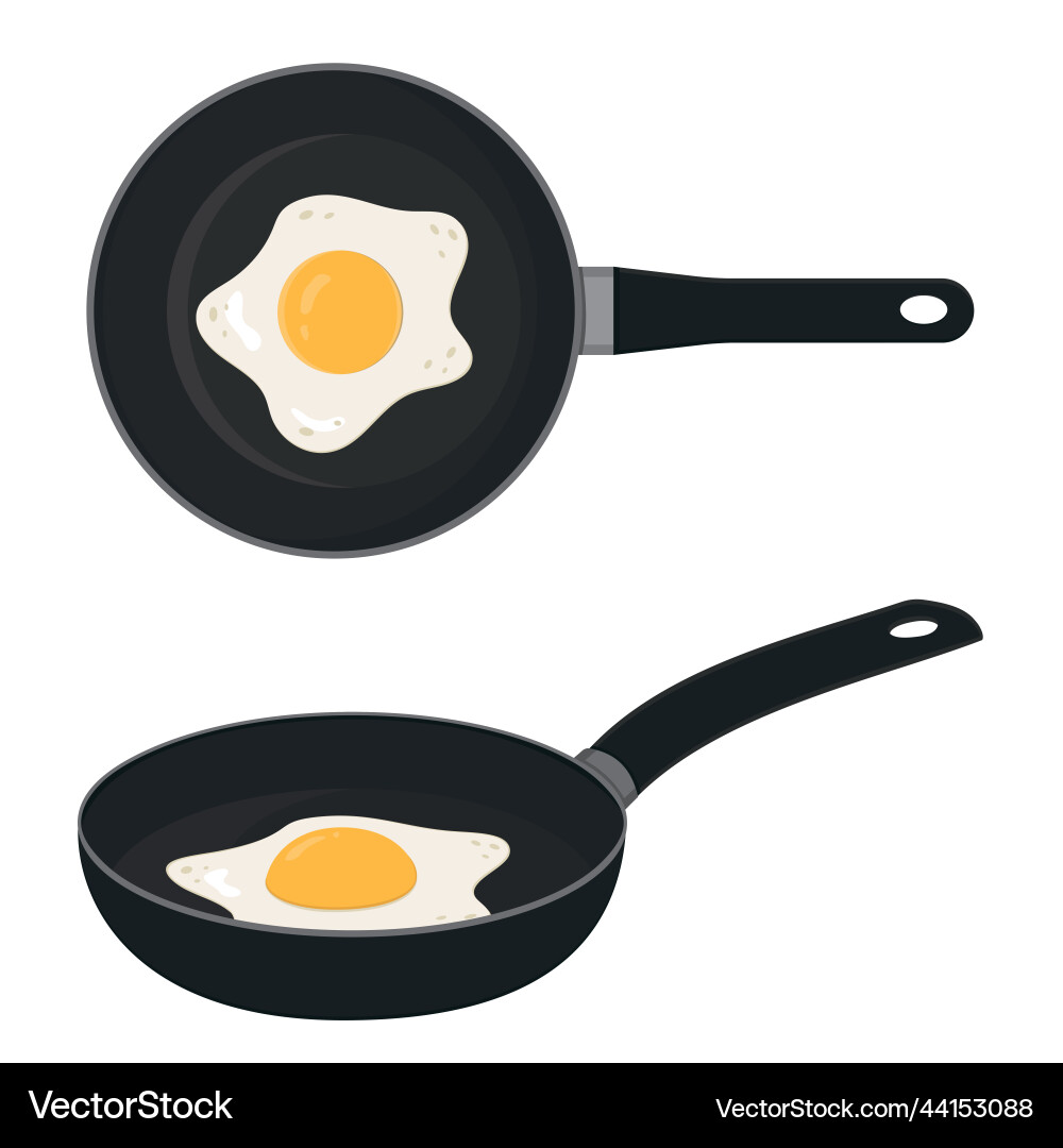 Fried egg in a black frying pan color Royalty Free Vector