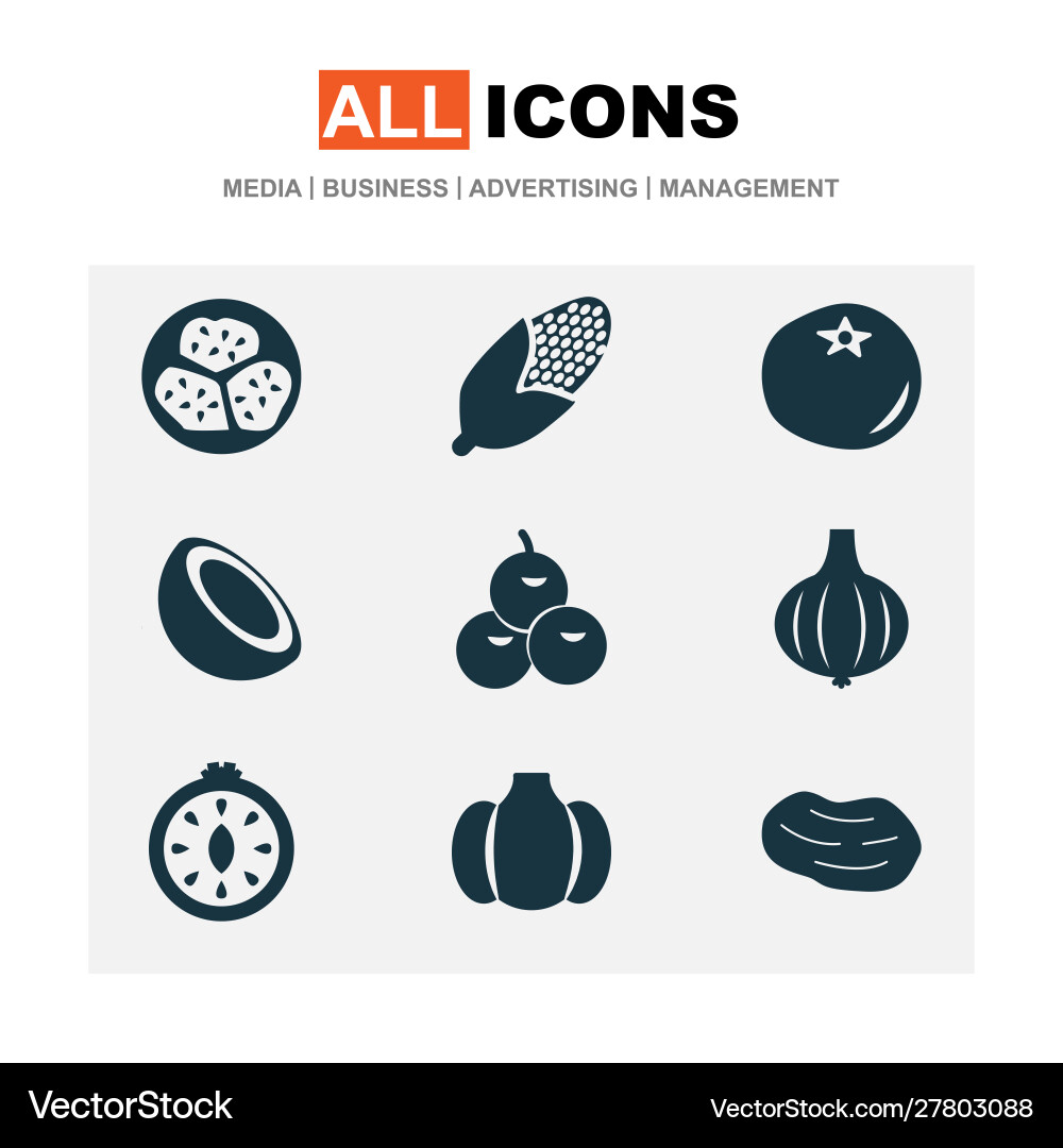 Fruit icons set with bulb palm olives Royalty Free Vector