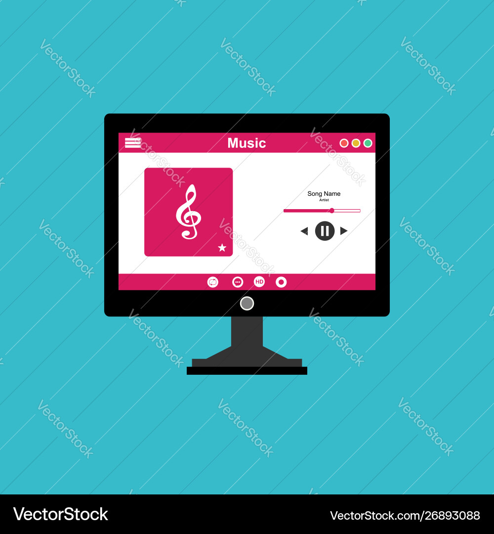 Media player application app template with flat Vector Image