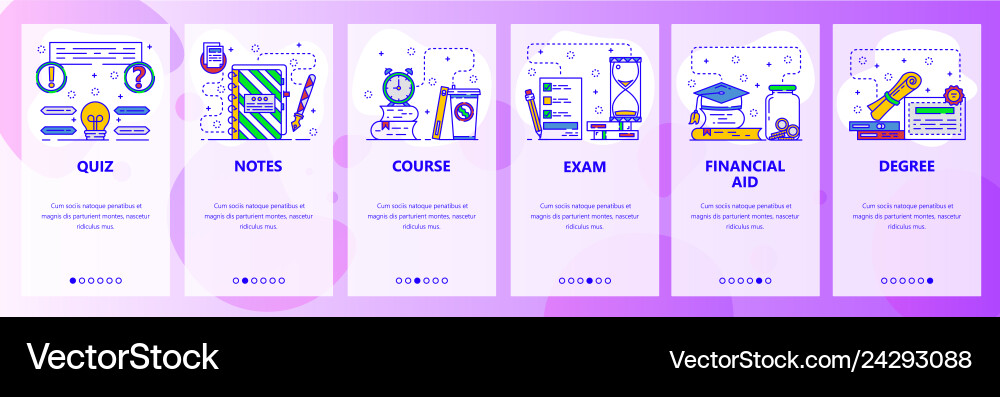 Mobile app onboarding screens education college Vector Image