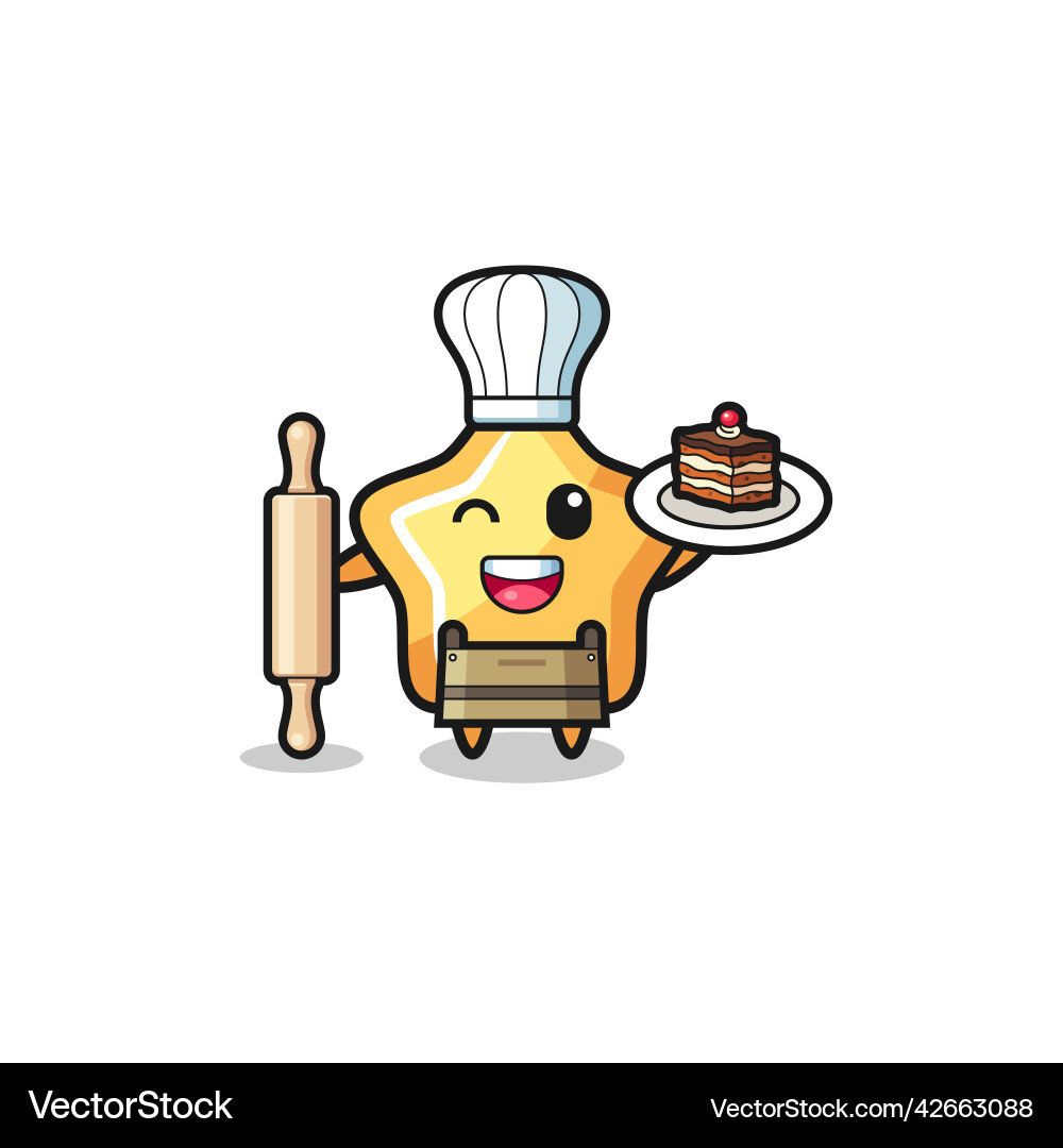 Star as pastry chef mascot hold rolling pin Vector Image