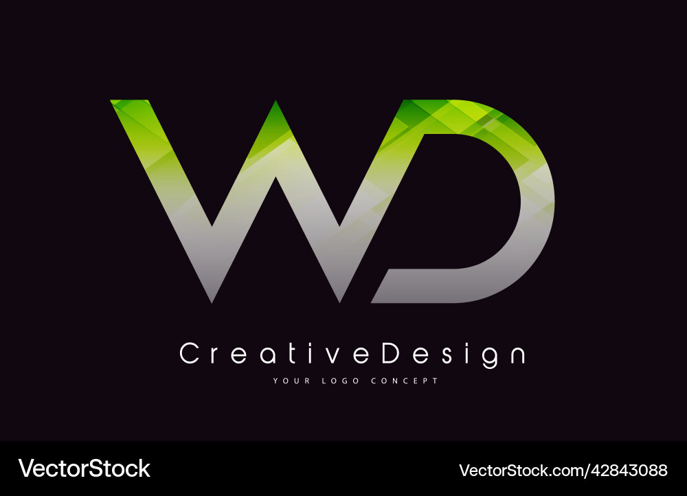 Wd letter logo design green texture creative icon Vector Image