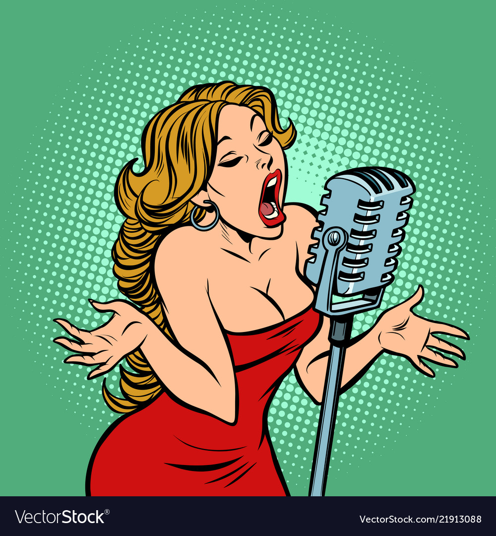 Woman Singer At Microphone Music Concert Vector Image