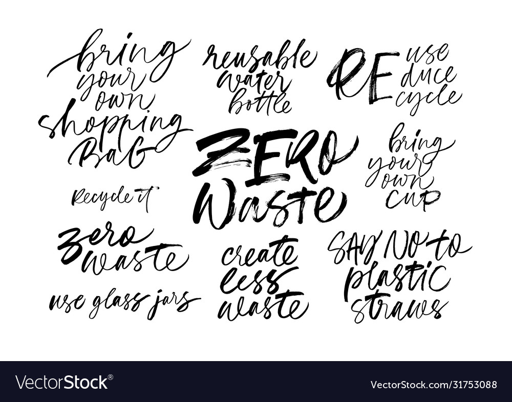 Zero waste handwritten letterings set Royalty Free Vector Zero waste handwritten letterings set Royalty Free Vector