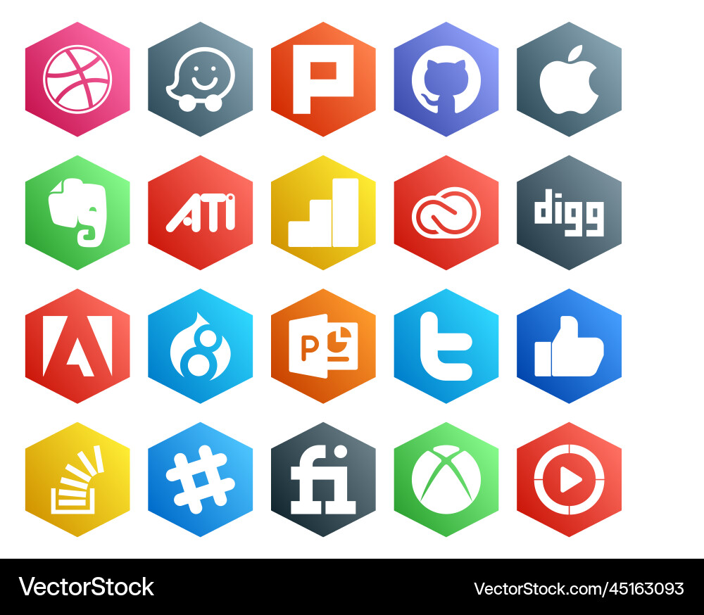 20 social media icon pack including like twitter Vector Image