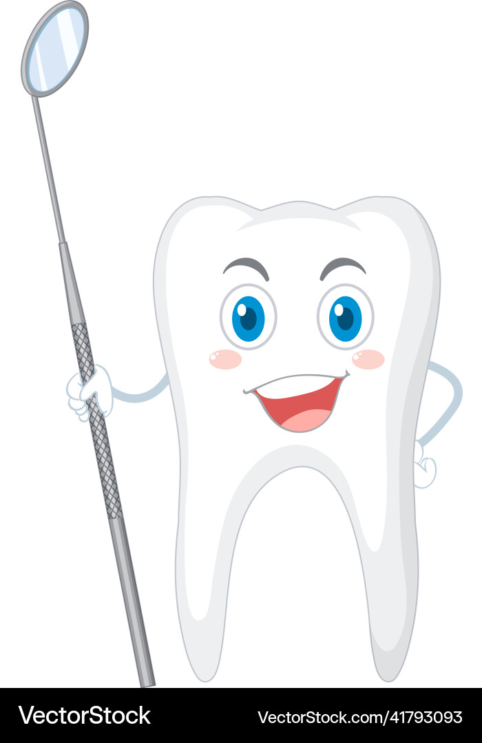 A big tooth holding dental mirror on white Vector Image