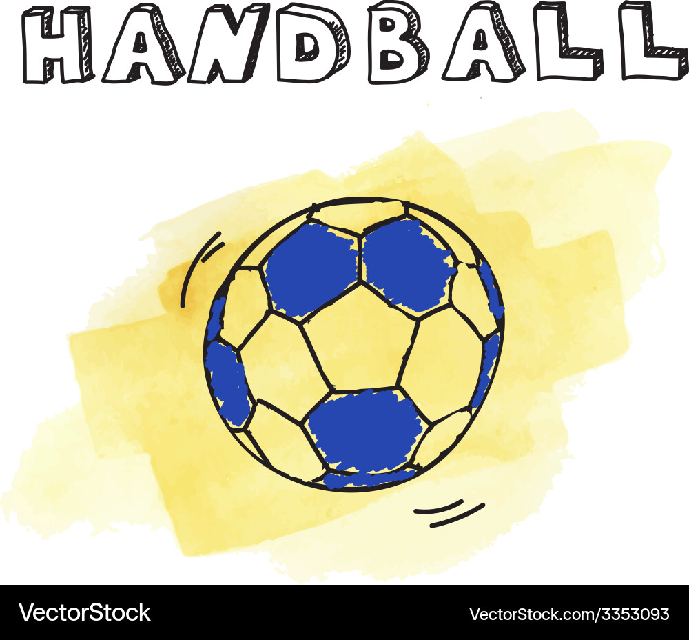 Doodle handball on watercolor background Vector Image