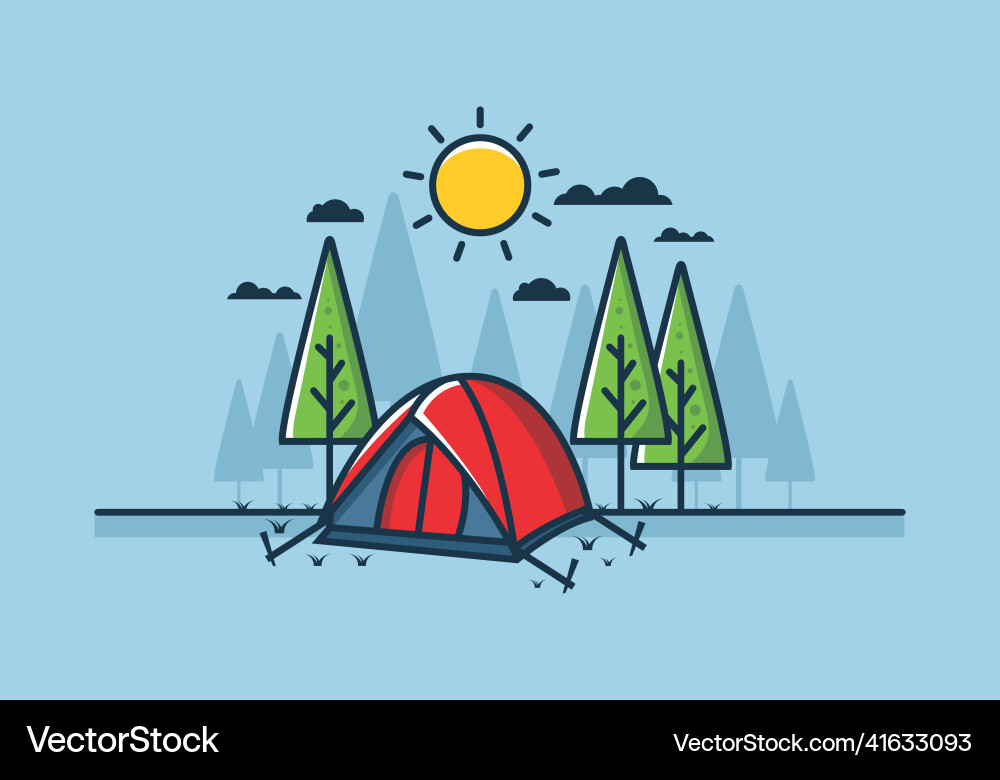 Fun camping with dome tent flat Royalty Free Vector Image