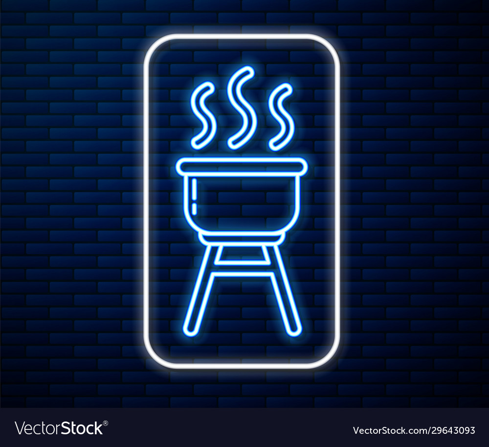 Glowing neon line barbecue grill icon isolated Vector Image