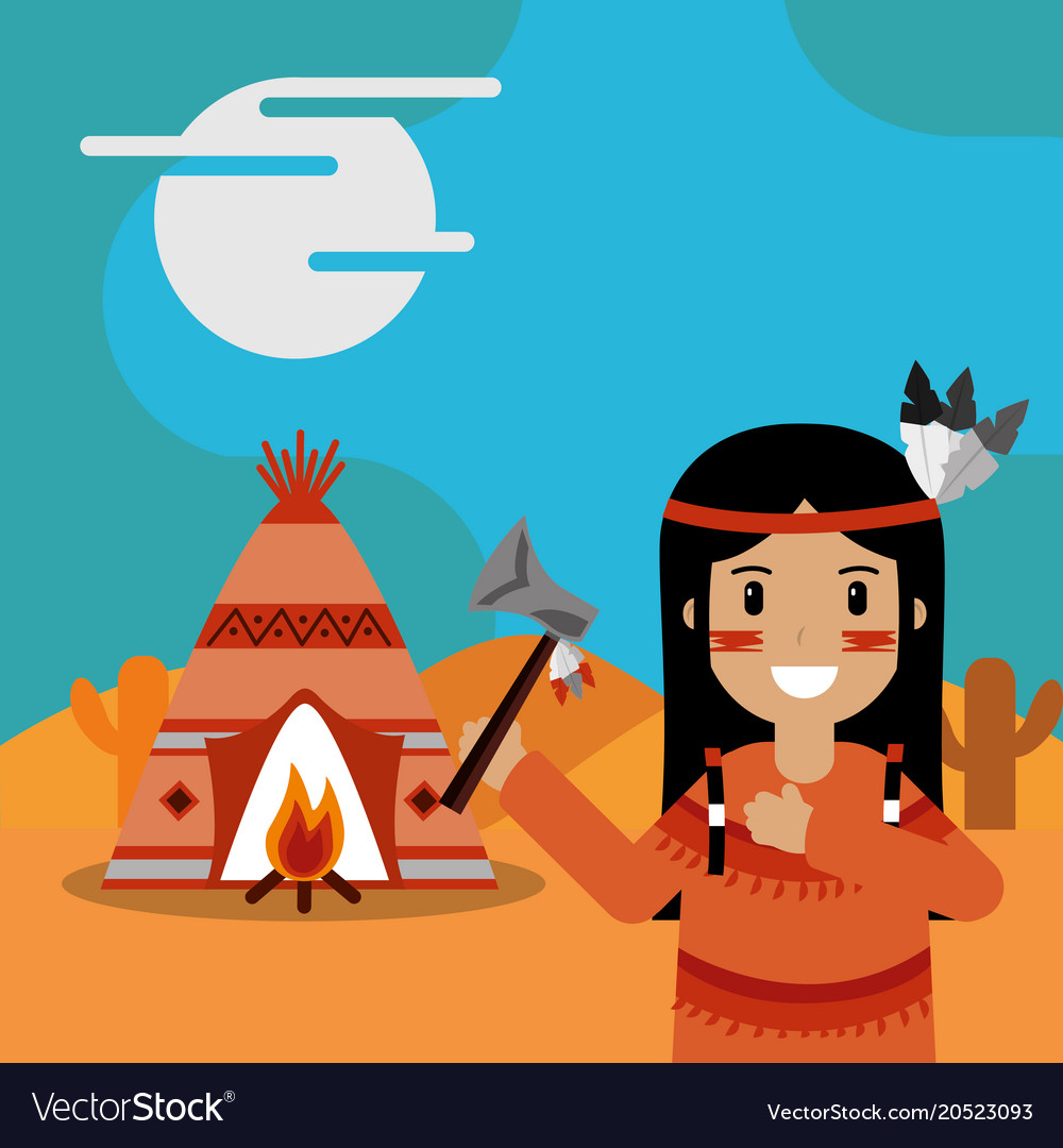 Native american people cartoon Royalty Free Vector Image