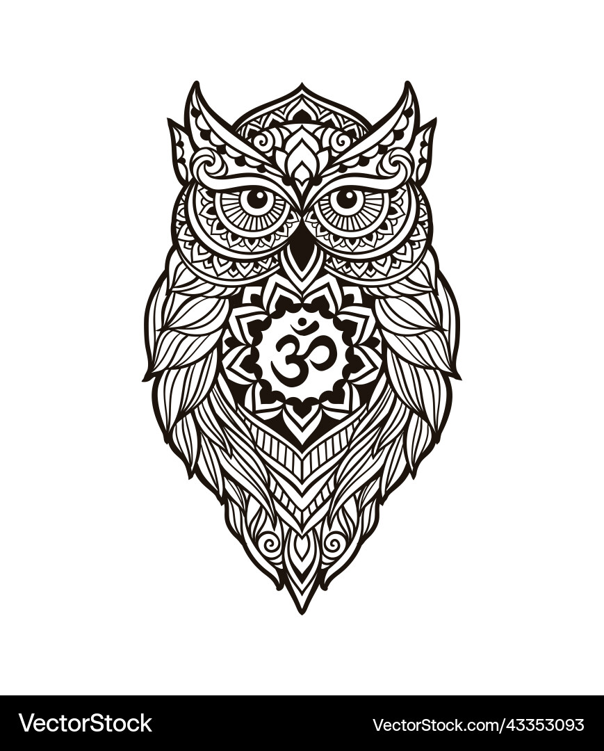 Owl zen art mandala in line style Royalty Free Vector Image