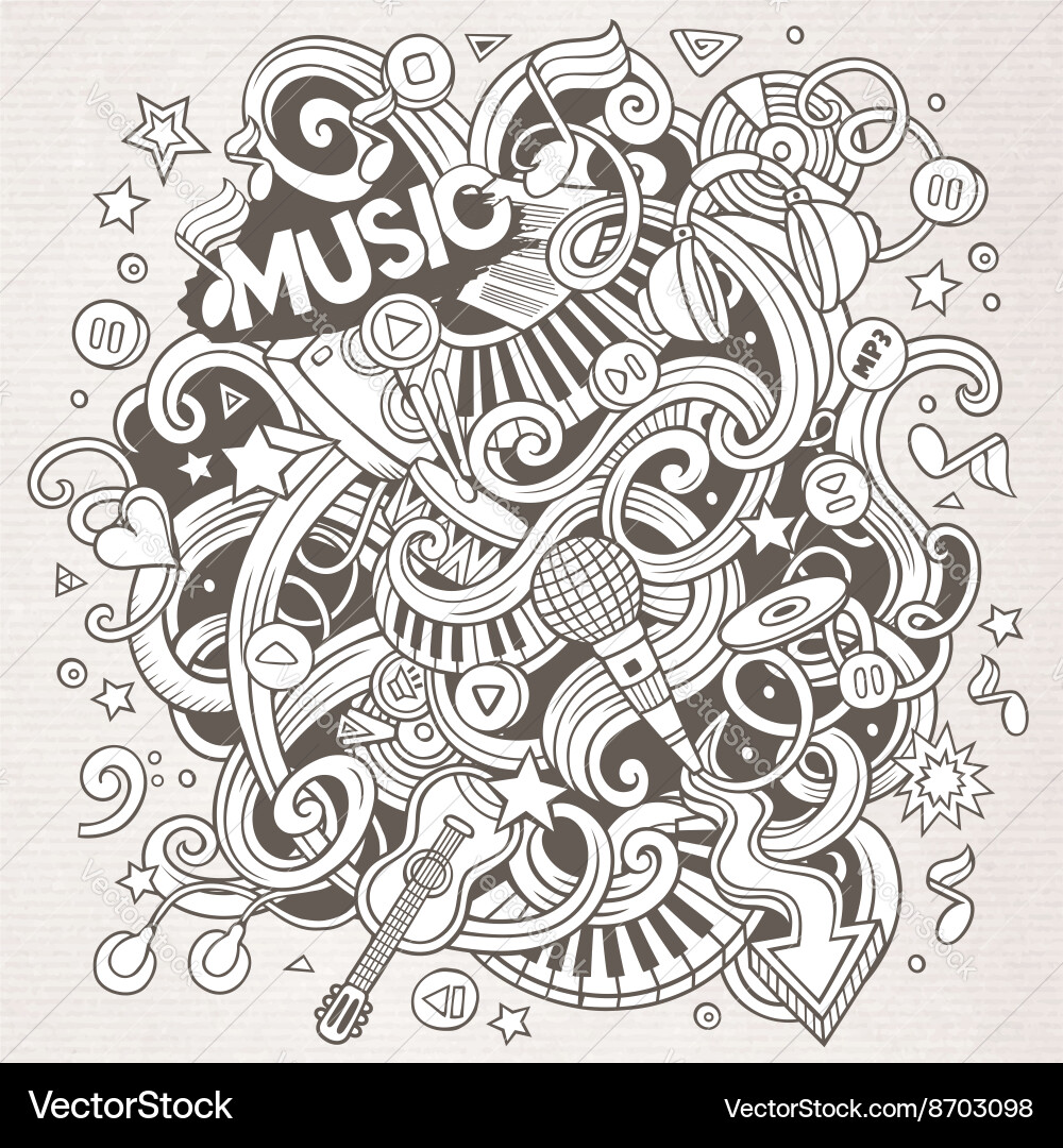Cartoon hand-drawn doodles Musical Royalty Free Vector Image