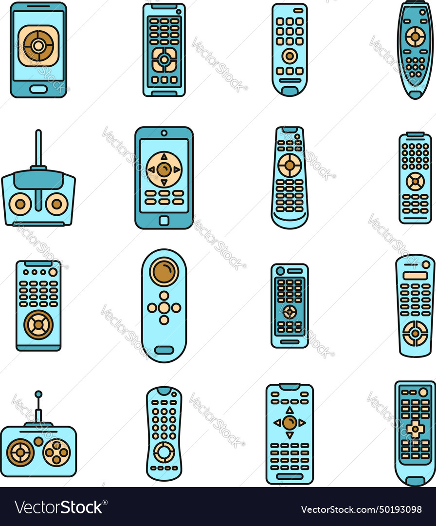Hand remote control icons set color line Vector Image