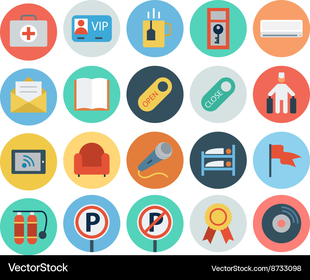 Hotel and Restaurant Flat Colored Icons 6 Vector Image