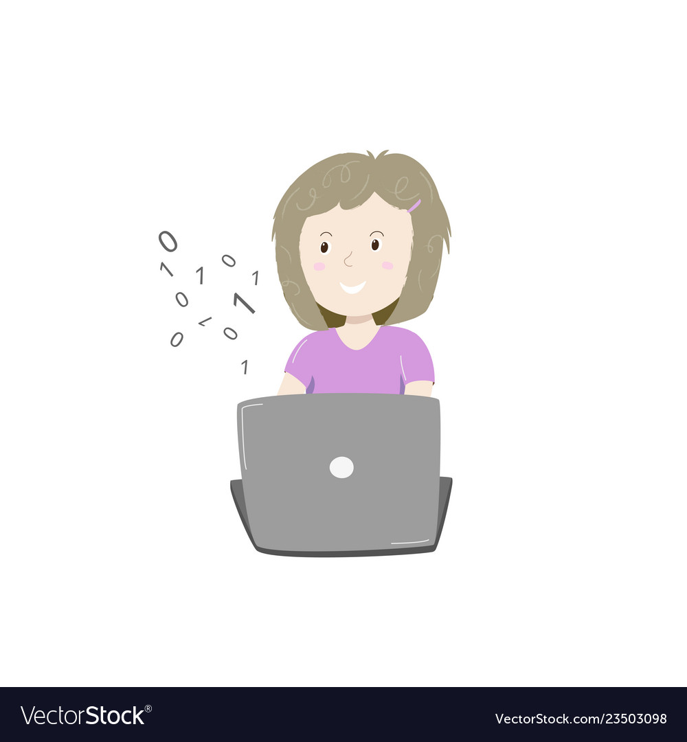 Kids coding happy little girl learning Royalty Free Vector