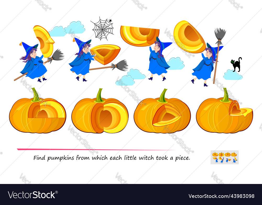 Logic game for smartest 3d puzzle find pumpkins Vector Image