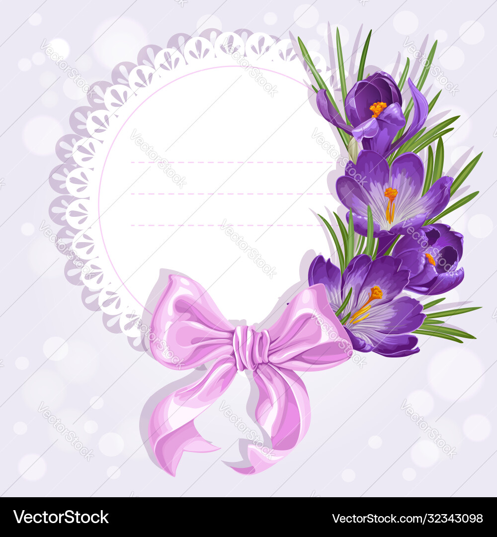Openwork card with wreath yellow and purple Vector Image