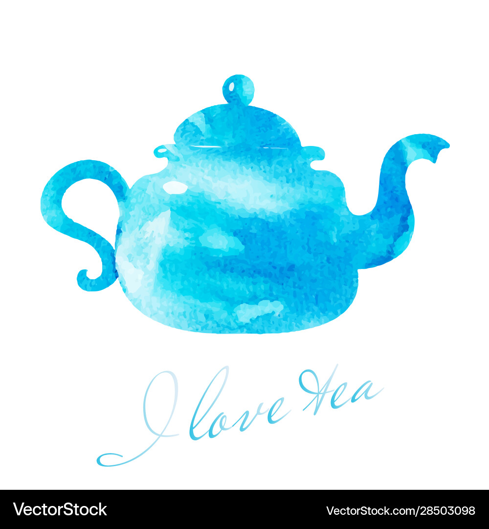 Watercolor blue teapot Royalty Free Vector Image