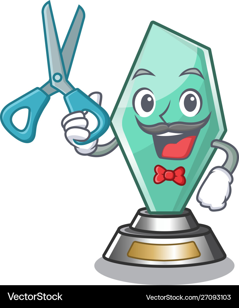 Barber acrylic trophy cartoon shaped on character Vector Image