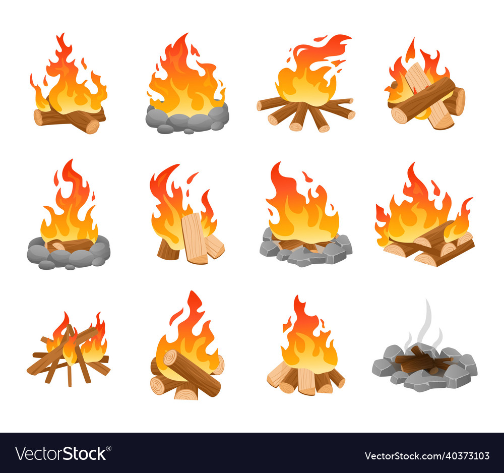 Bonfire cartoon outdoor fireplace with burning Vector Image