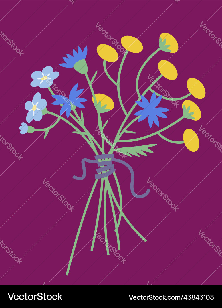 Bouquet with different wildflowers Royalty Free Vector Image