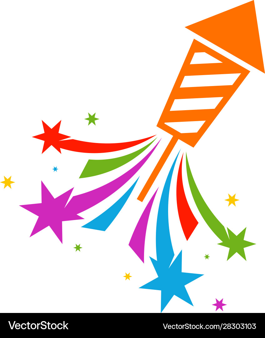 Firework line icon and happy new year Royalty Free Vector