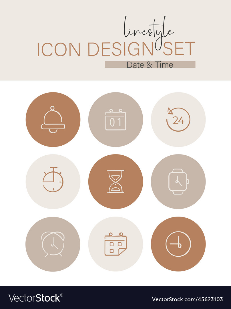 Linestyle icon design set date and time Royalty Free Vector