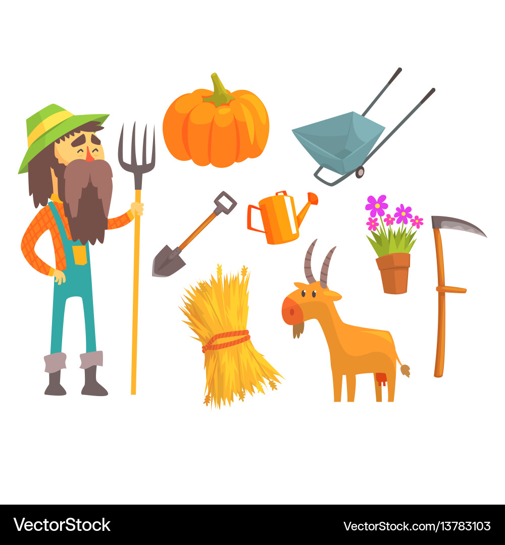 Professional farmer and his tools man and his Vector Image