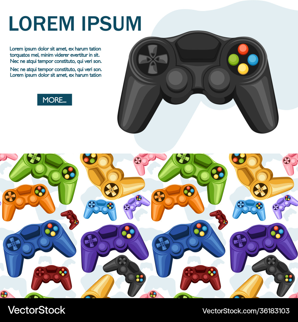 Set colorful wireless game pads video game Vector Image