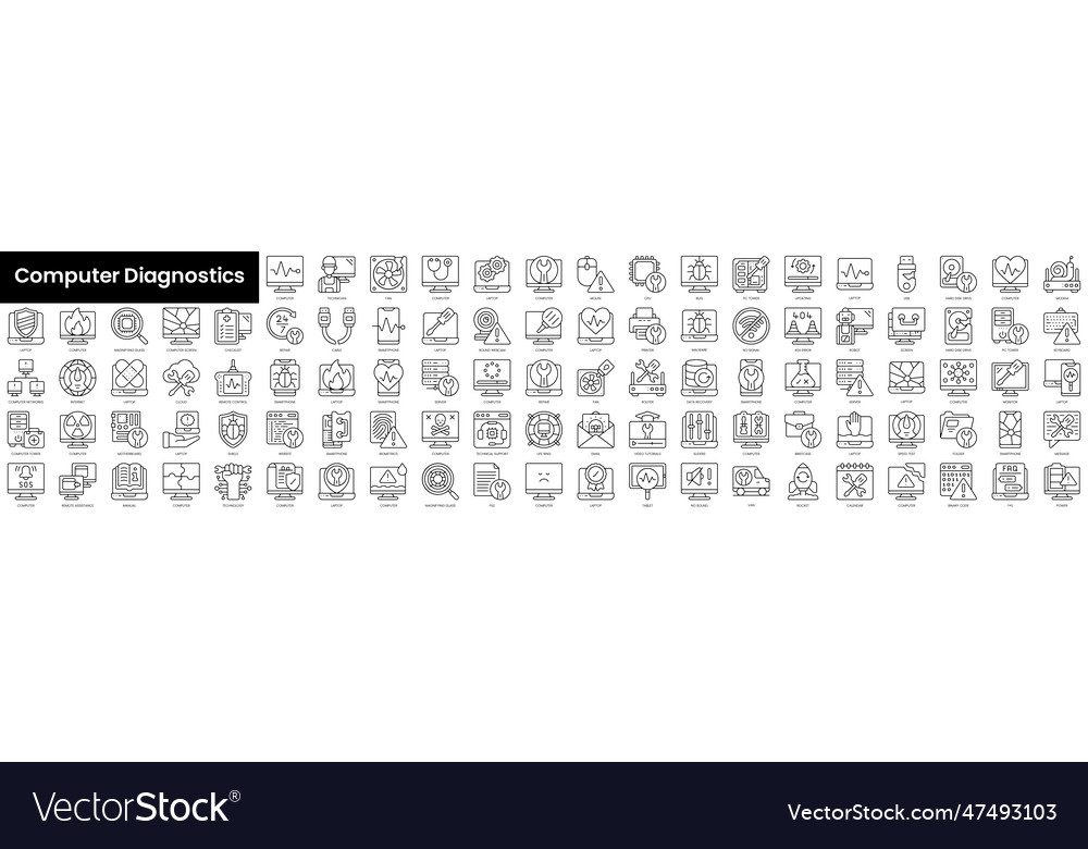 Set of outline computer diagnostics icons Vector Image