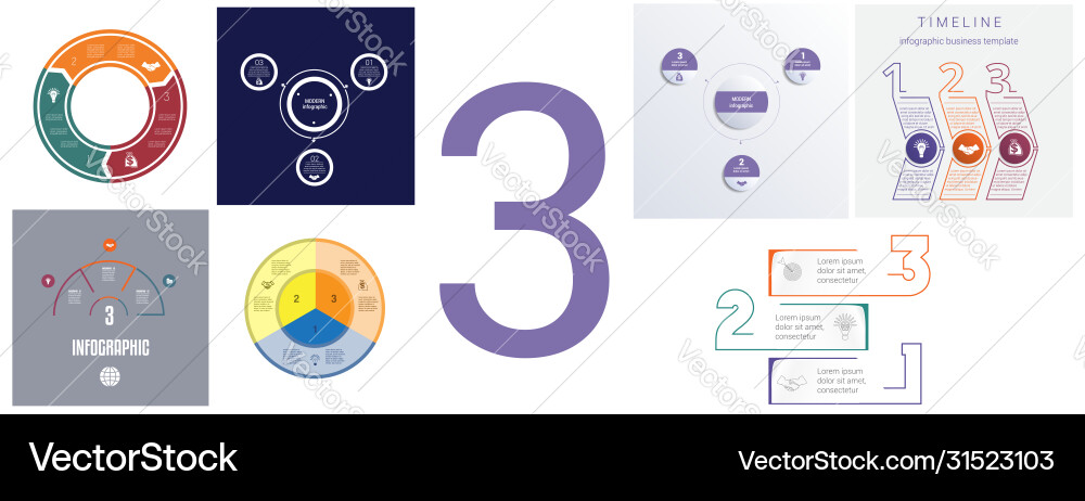 Seven templates for modern infographic 3 positions