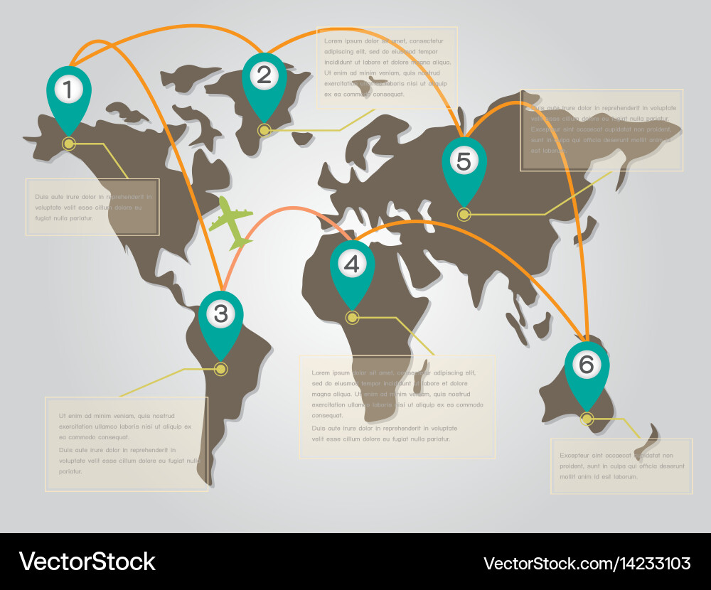 World map infographic with point symbol and text b