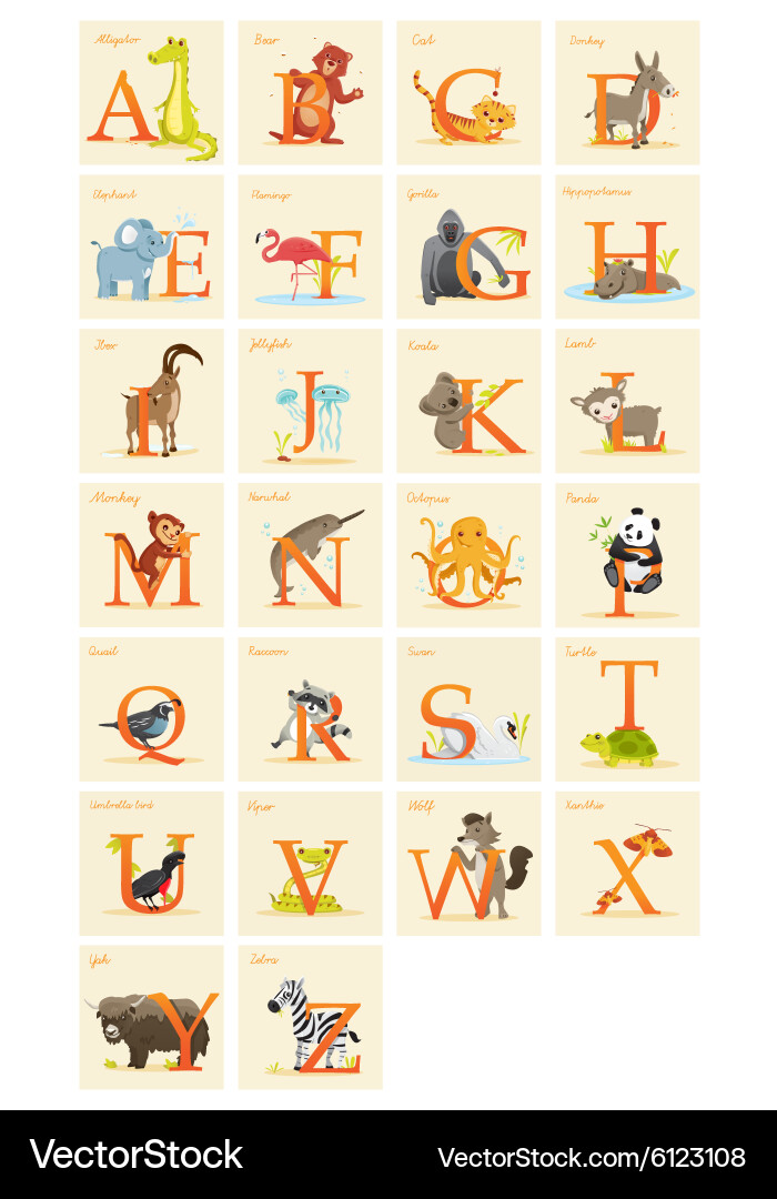 Animal alphabet set Royalty Free Vector Image - VectorStock
