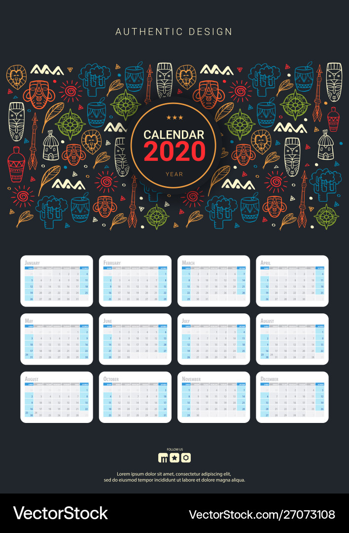 Calendar template for 2020 year with african Vector Image