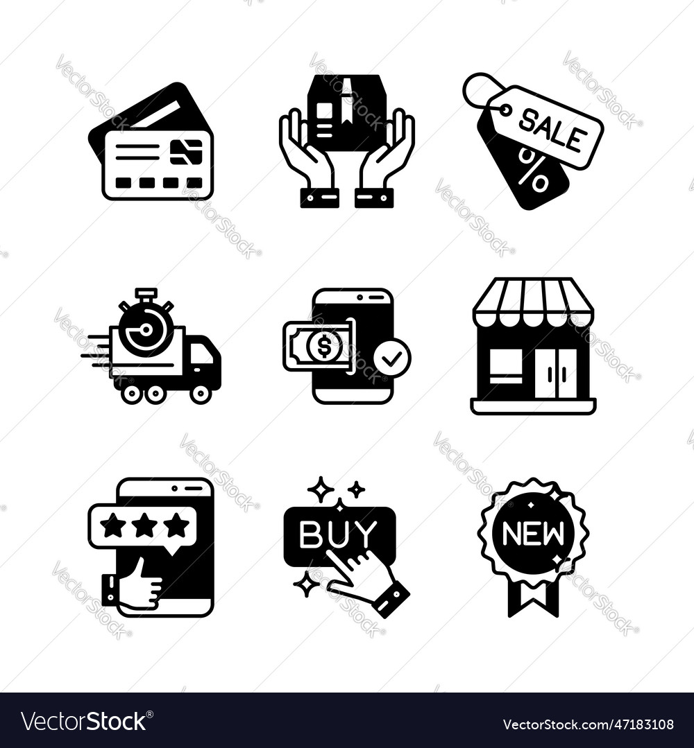 Ecommerce and shopping icons set in glyph style Vector Image