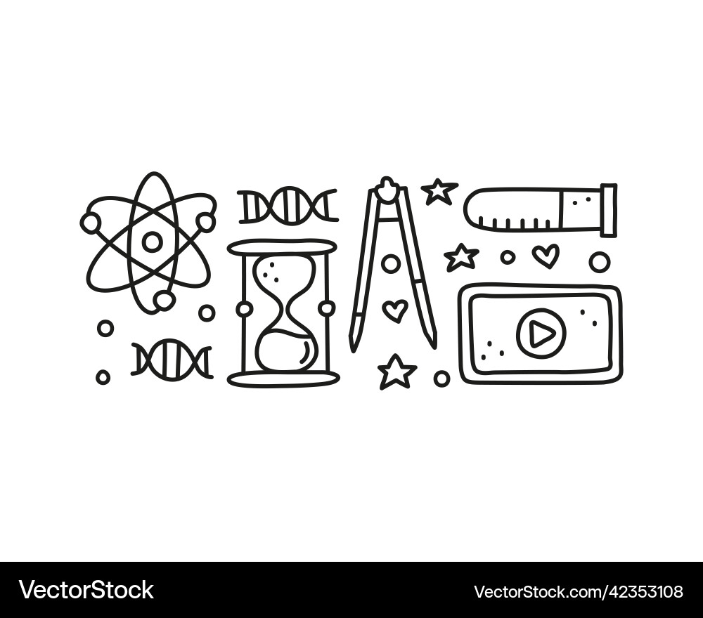 Group of doodle outline education e-learning icons