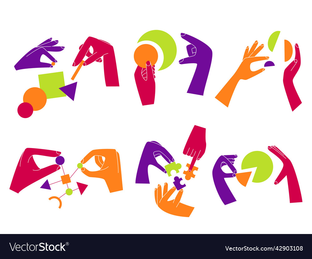 Hand with puzzles cartoon teamwork concept Vector Image