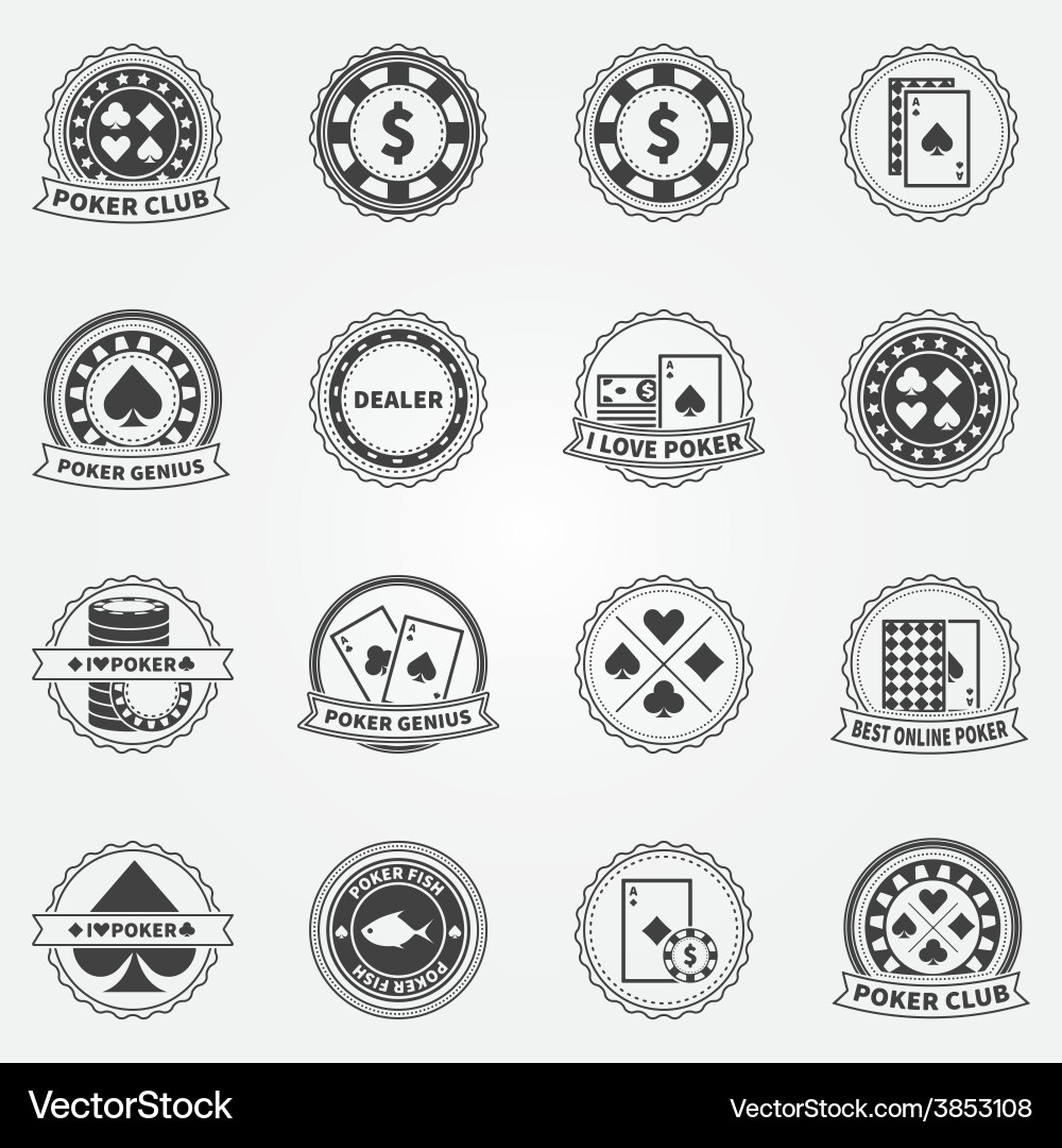 Poker labels and icons set Royalty Free Vector Image