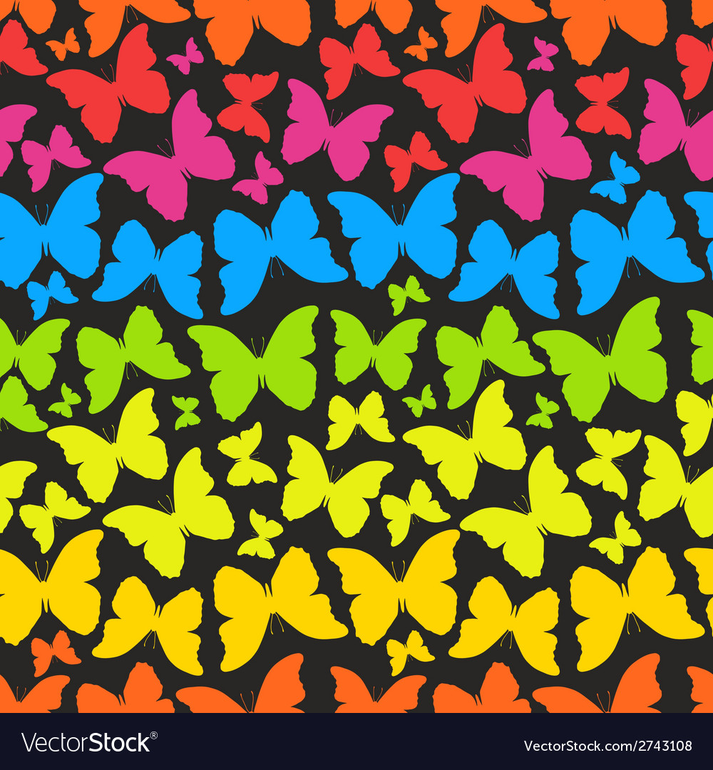 Seamless pattern with colorful rainbow butterflies