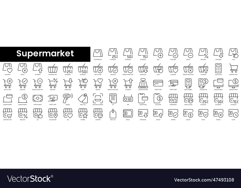 Set of outline supermarket icons minimalist thin Vector Image