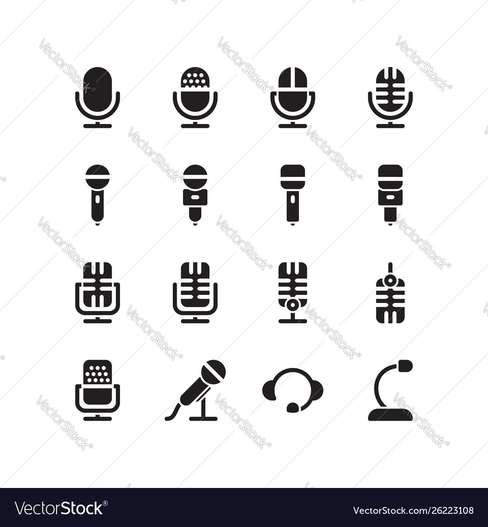 Solid microphone icon set mic sign Royalty Free Vector Image