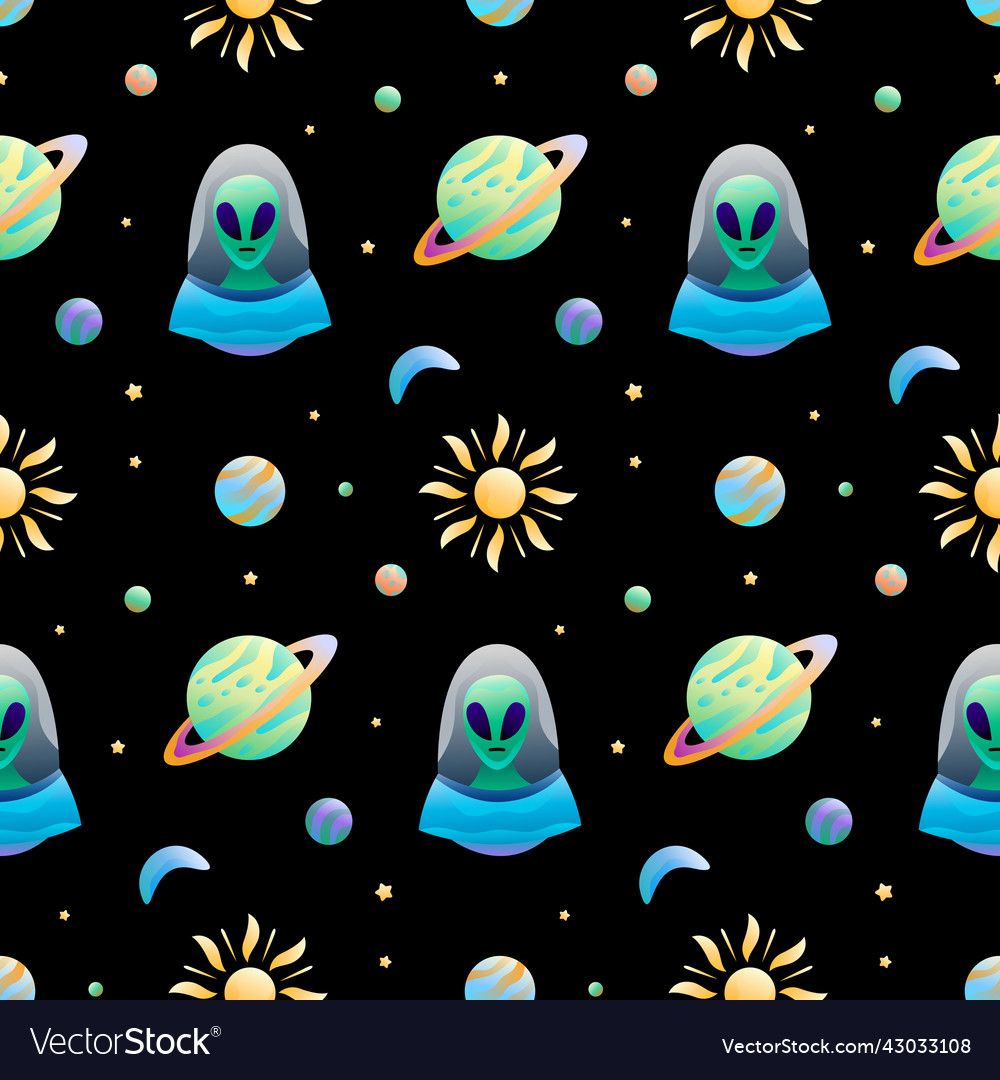 Space alien planet seamless pattern Royalty Free Vector