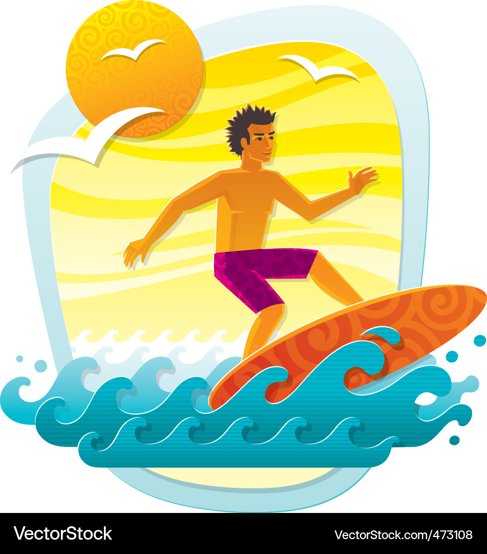 Surfing in tropical sea Royalty Free Vector Image