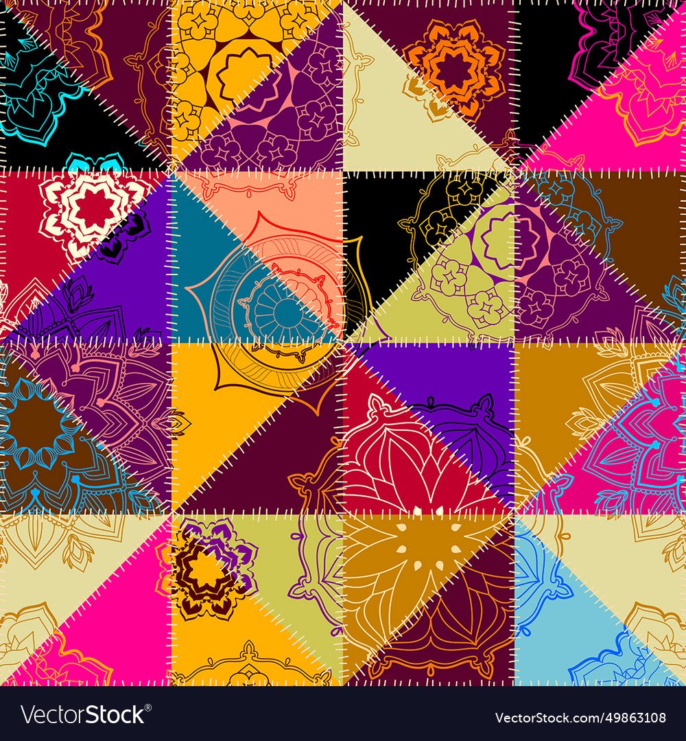 Textile patchwork pattern with mandala ornament Vector Image