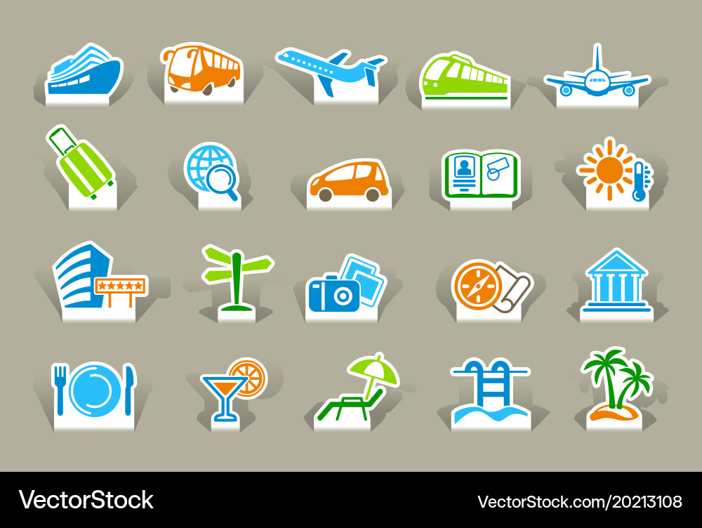Travel icons on stickers Royalty Free Vector Image