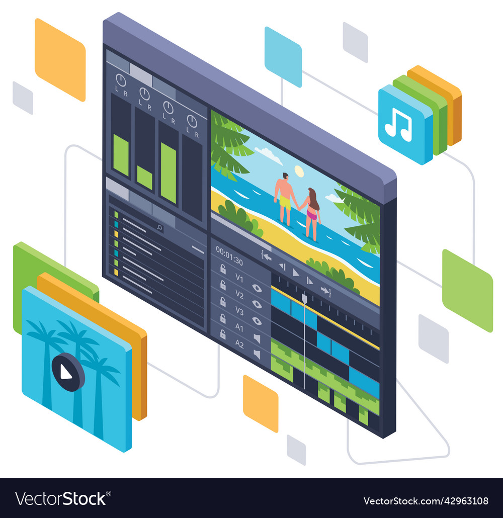 Video editing software isometric Royalty Free Vector Image