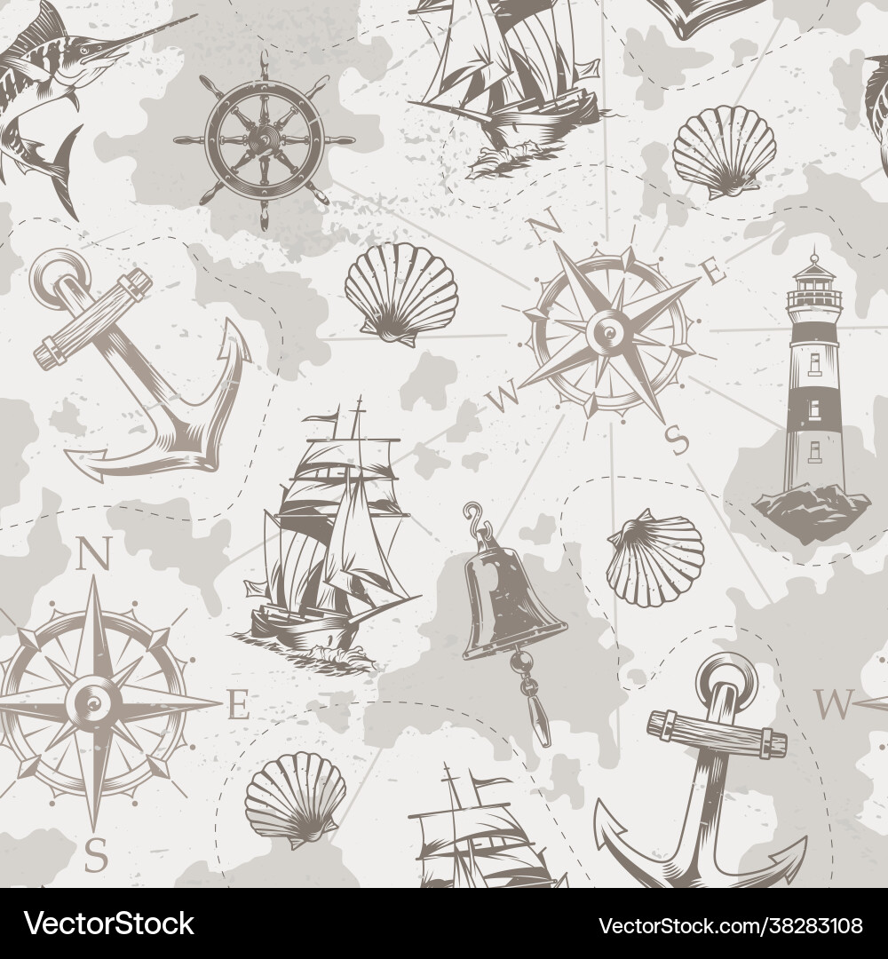 Vintage sea and marine seamless pattern Royalty Free Vector