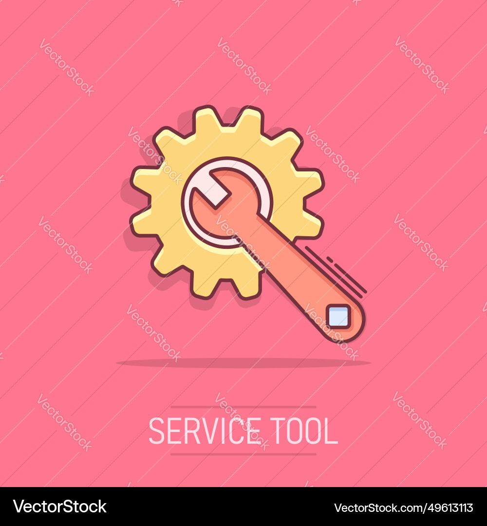 Cartoon service tool icon in comic style cogwheel Vector Image